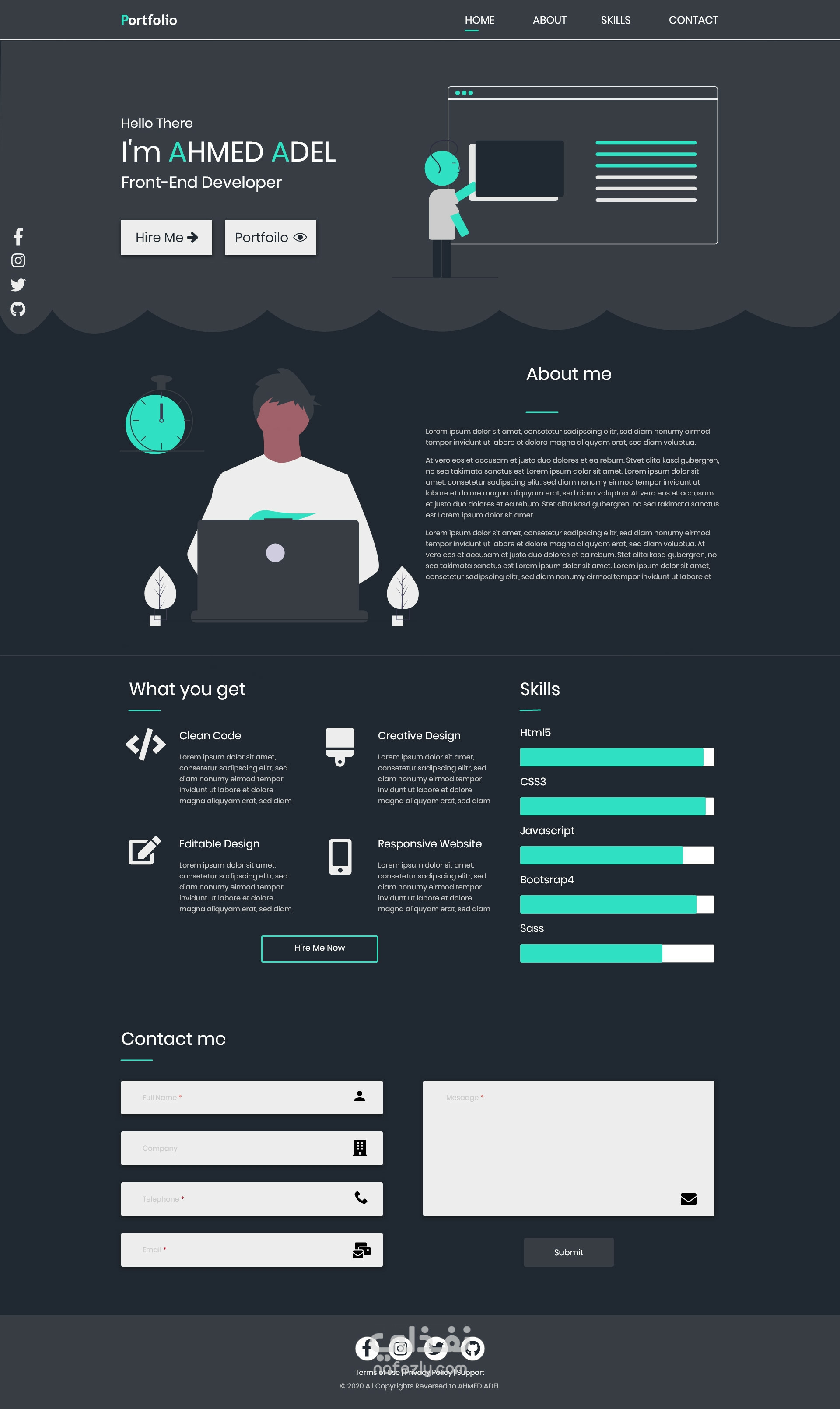 Landing Page for a portfolio dark mode | نفذلي