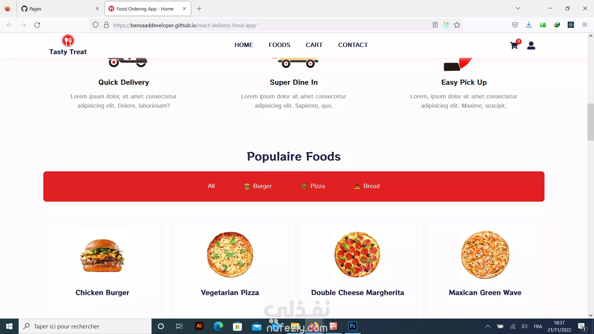responsive react delivery food | نفذلي