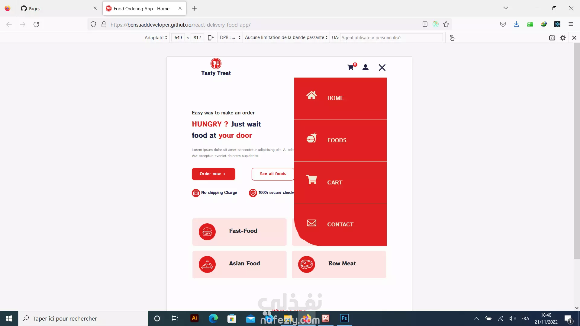 responsive react delivery food | نفذلي