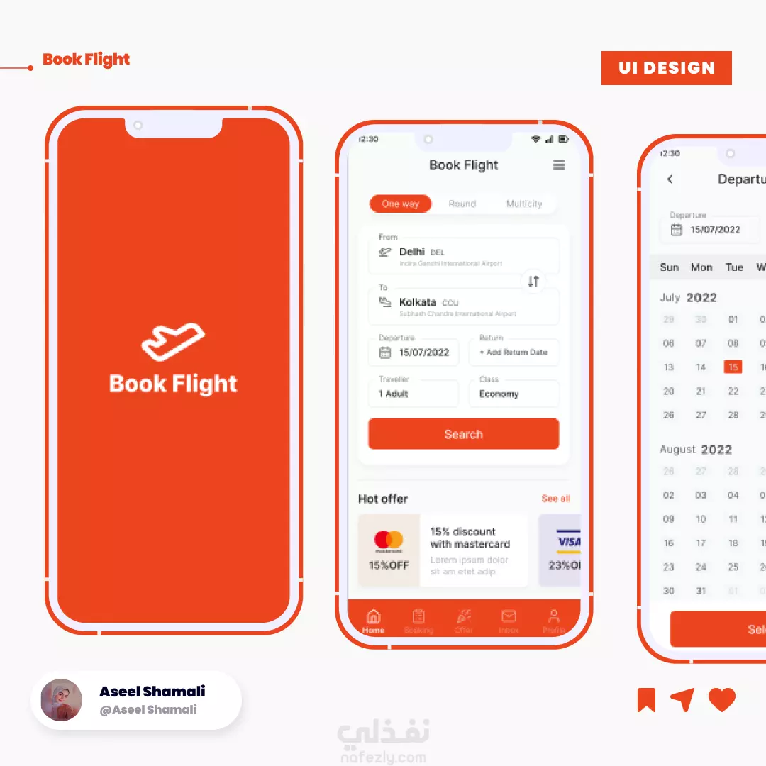 تصميم تطبيق UXUI Flight Book App | نفذلي